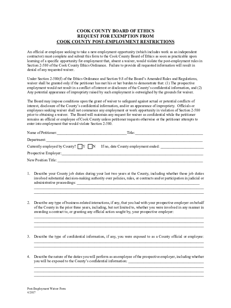Fillable Online Request for Waiver of Post-Employment Restrictions Fax ...