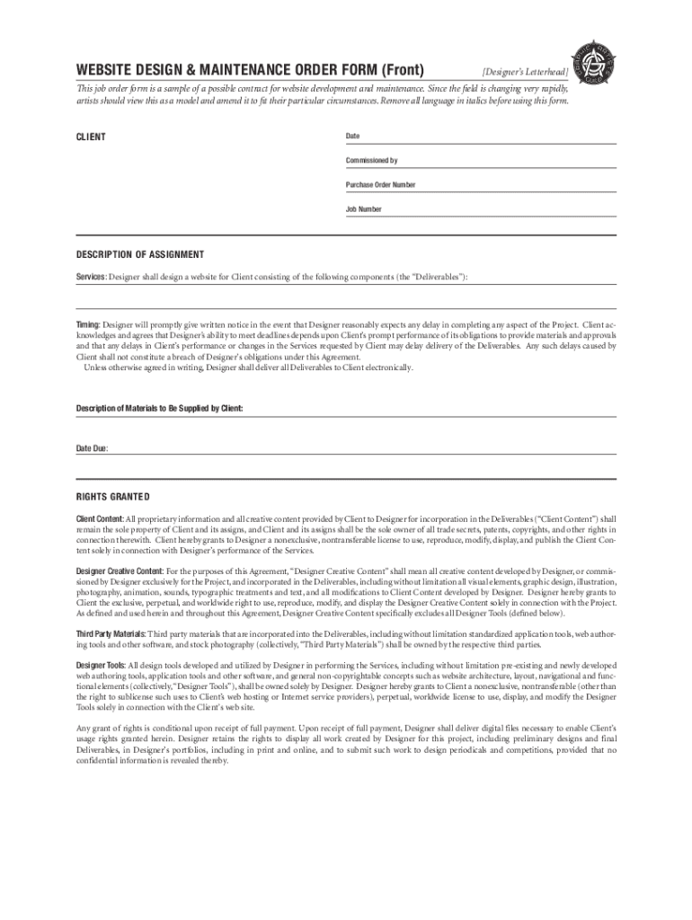 Fillable Online Website Design Order Form TemplateJotFormWebsite Design ...