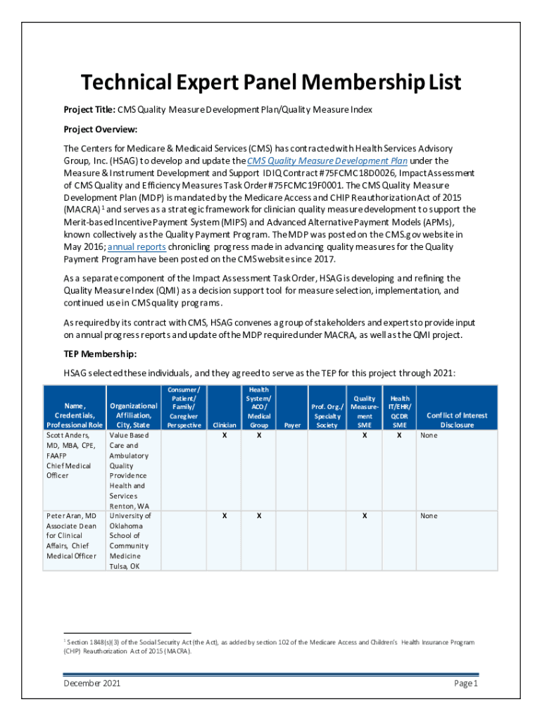 Fillable Online Technical Expert Panel (TEP) Composition Documentation Form (TEP Membership List ...
