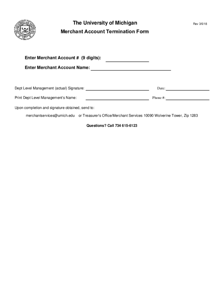Fillable Online The University of Michigan Rev Merchant Account ...
