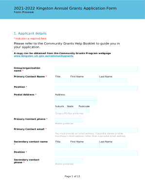 Fillable Online 2021-2022 Kingston Annual Grants Application Form Fax ...