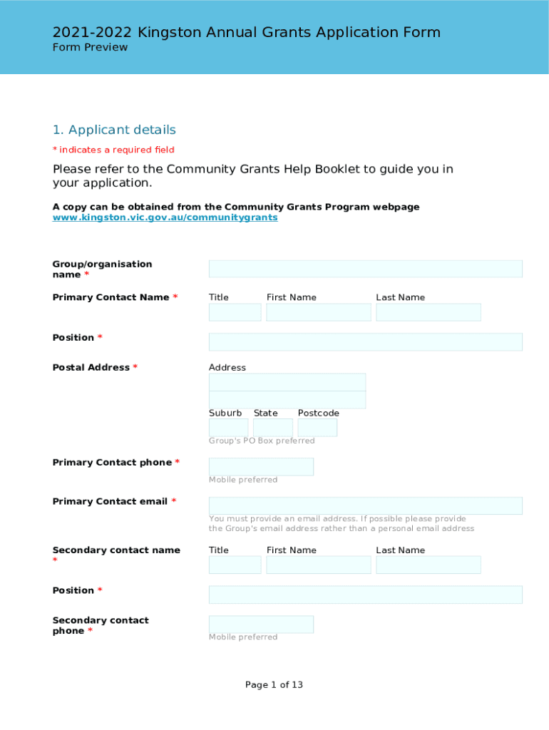 Fillable Online 2021-2022 Kingston Annual Grants Application Form Fax Email Print - pdfFiller