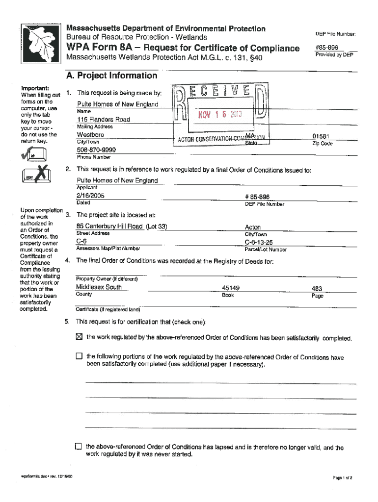 Fillable Online WPA Form BA Request for Certificate of Compliance A ...