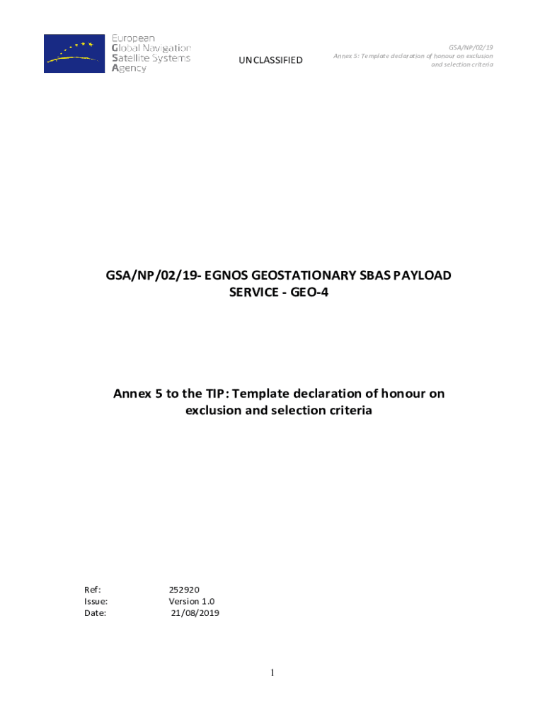 Fillable Online ANNEX I.D Template Declaration of Honour relating to ...