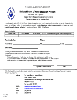 Fillable Online Fillable Online Notice of Intent of Home Education ...