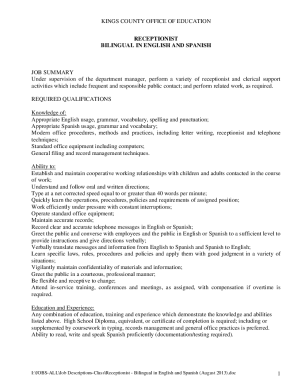 Fillable Online Working as a Receptionist at Kings County Office of ...