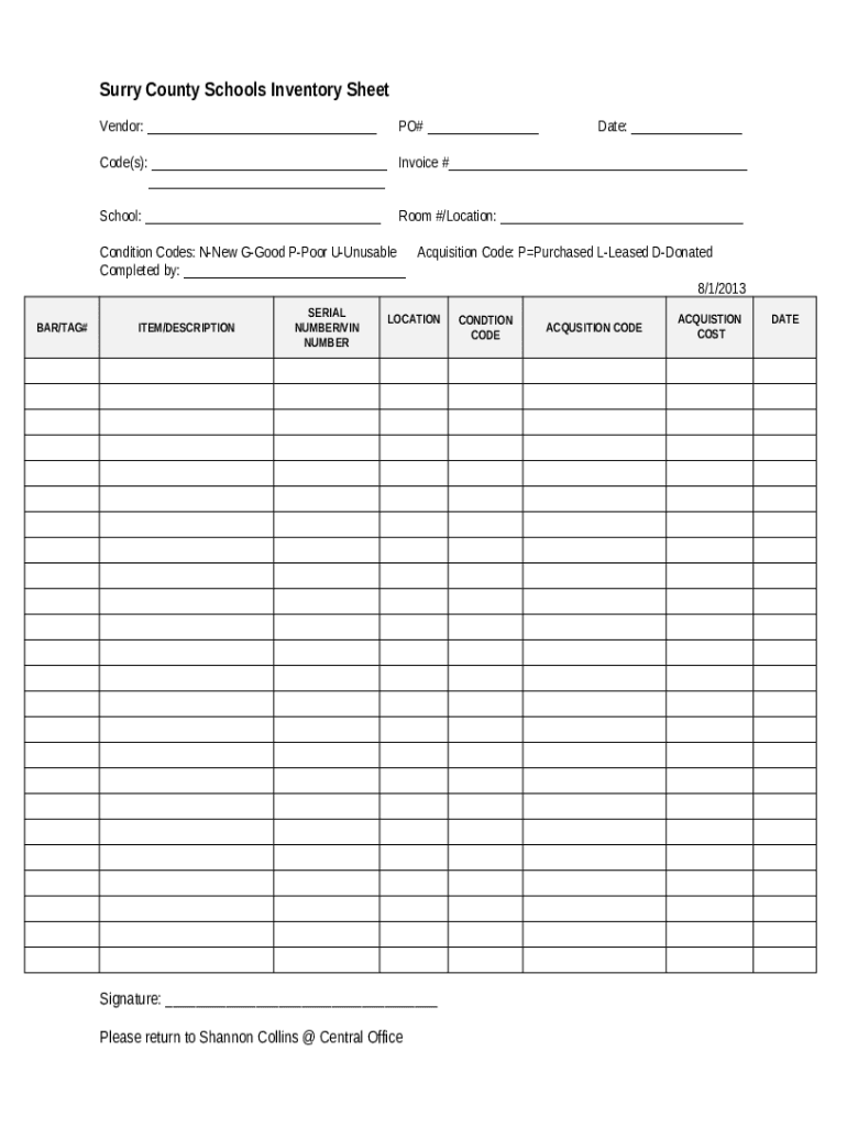 Physical Inventory Count Sheet Surry County Schools Doc Template 