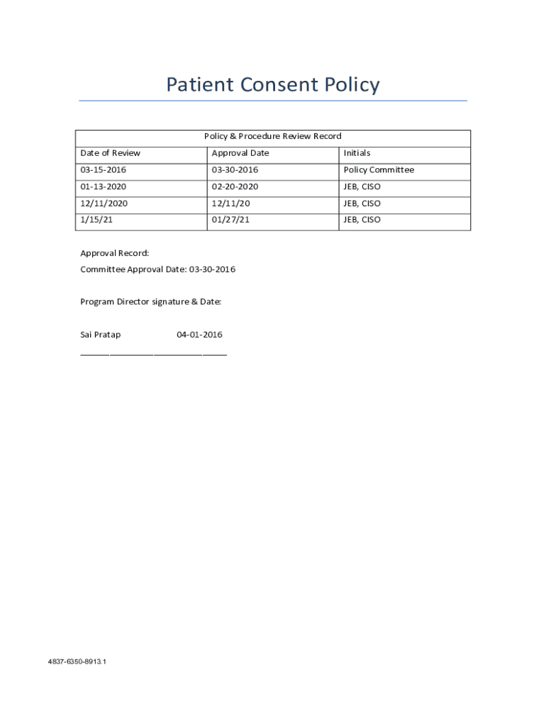 Fillable Online CLINICAL POLICY Informed Consent, ClinicalObtaining and ... Fax Email Print ...