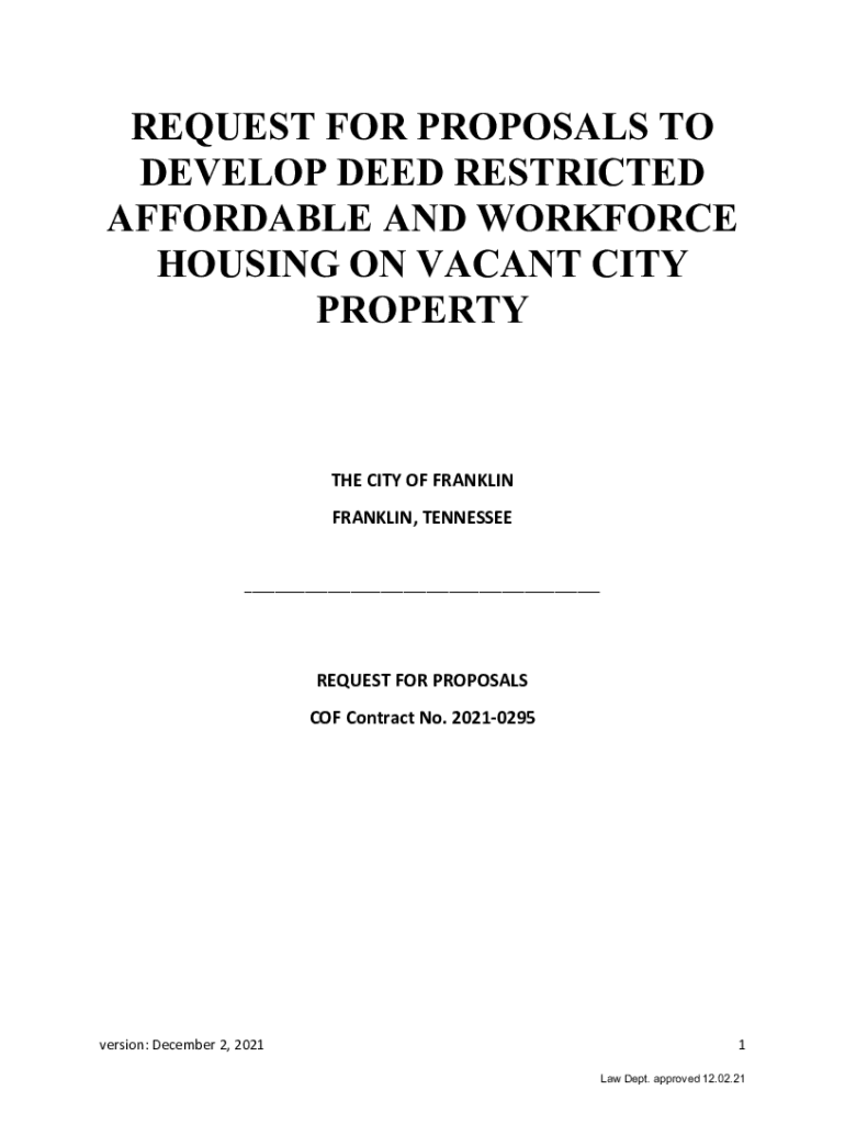 Fillable Online REQUEST FOR PROPOSALS TO DEVELOP DEED RESTRICTED ...