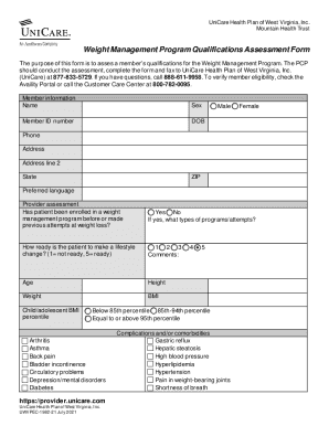 Fillable Online www.provider.unicare.comdocsgppWeight Management Program Qualifications ...