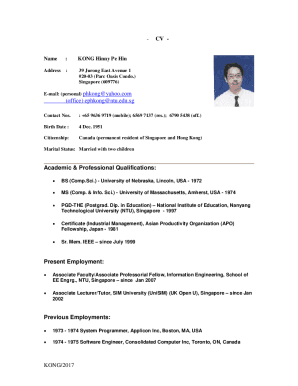 Fillable Online NANYANG TECHNOLOGICAL UNIVERSITY CV Form for Academic ...