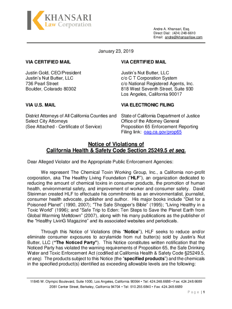 Fillable Online oag ca Notice of Violations of California Health ...