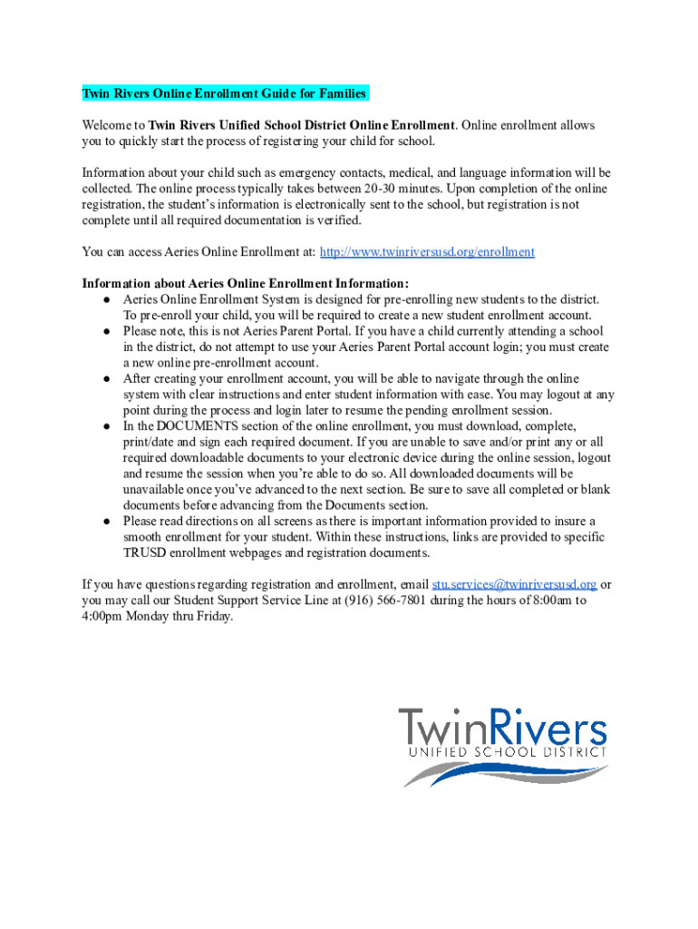 Fillable Online Twin Rivers Online Enrollment- Guide for Families Fax Email Print - pdfFiller