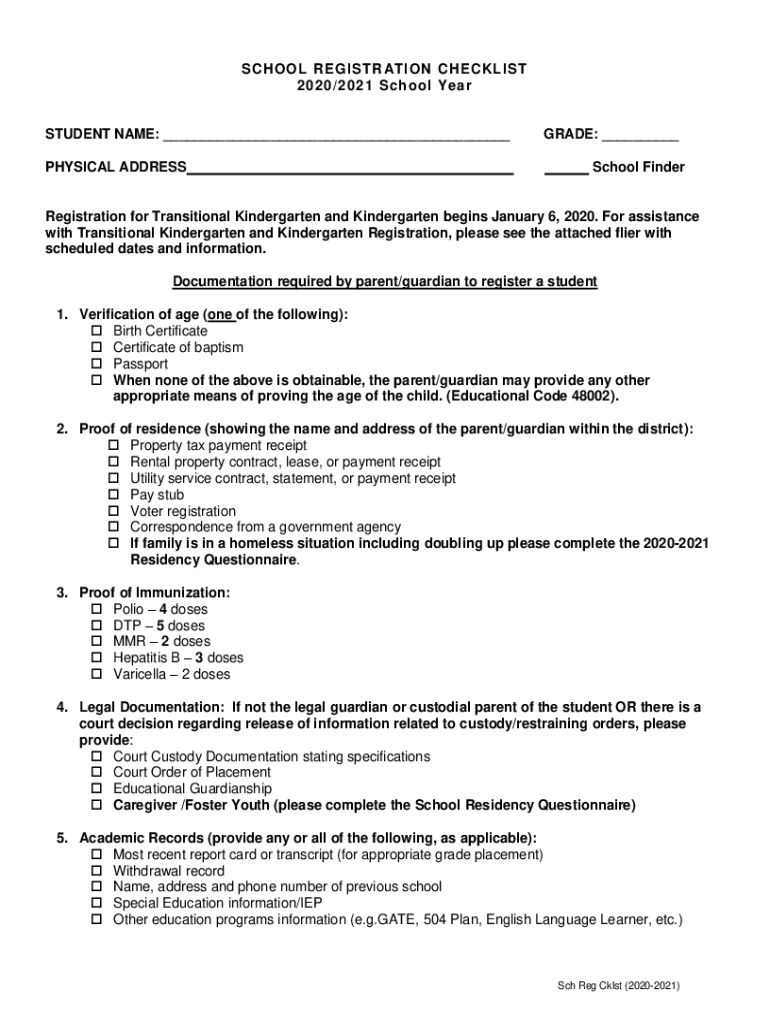 Fillable Online Fillable Online SCHOOL REGISTR ATION CHECKLIST Fax Email ... Fax Email Print ...