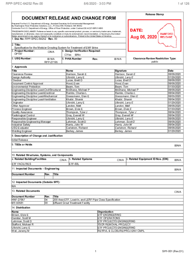 Fillable Online hanford.gov tocpmm filesRelease Stamp DOCUMENT RELEASE AND CHANGE FORM - Hanford ...