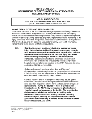 Fillable Online DUTY STATEMENT DEPARTMENT OF STATE HOSPITAL ATASCADERO ... Fax Email Print ...