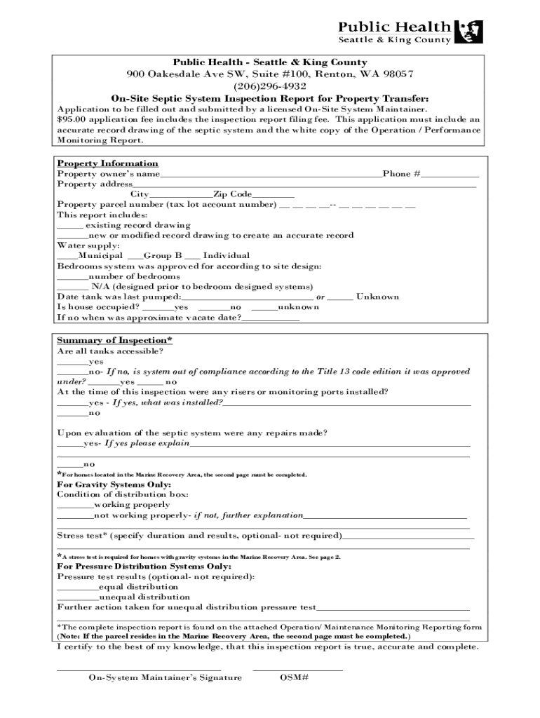 Fillable Online On-Site Septic System inspection Report ...