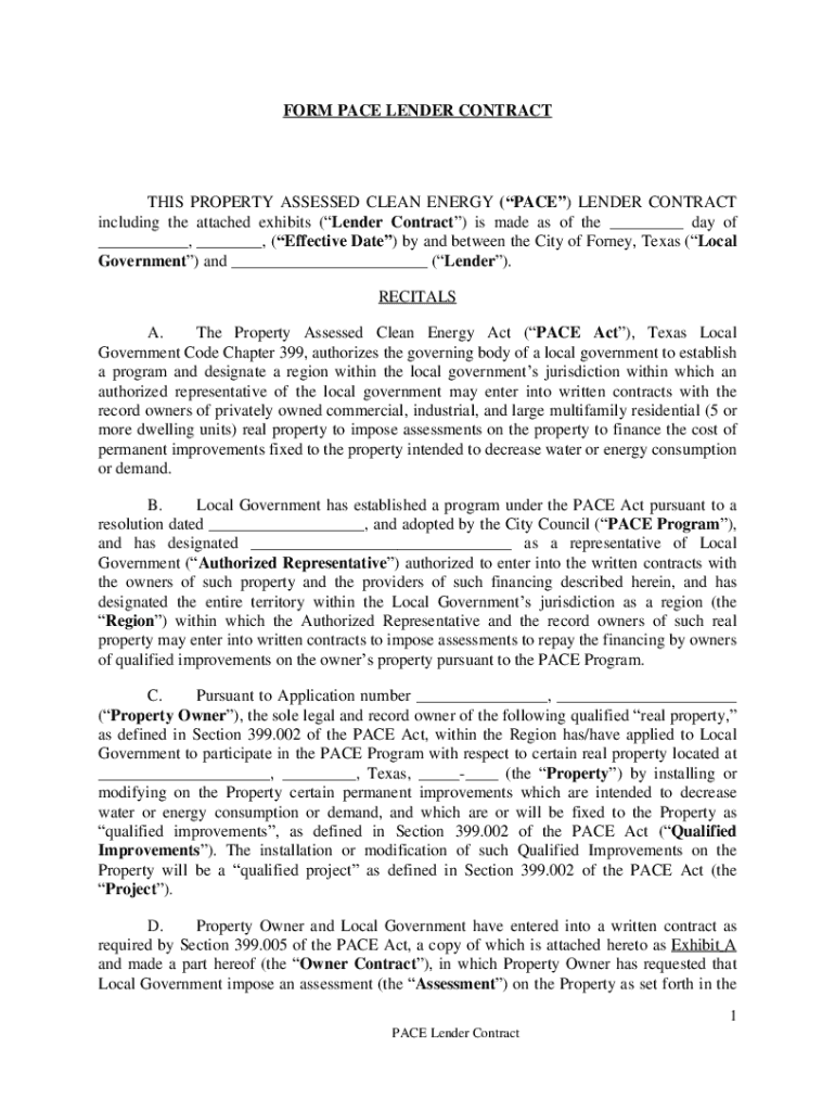 Fillable Online fill.ioPace-Lender-Contract-Form---Revised-PACEFill ...
