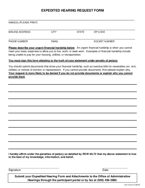 Fillable Online EXPEDITED HEARING REQUEST FORM Fax Email Print - pdfFiller