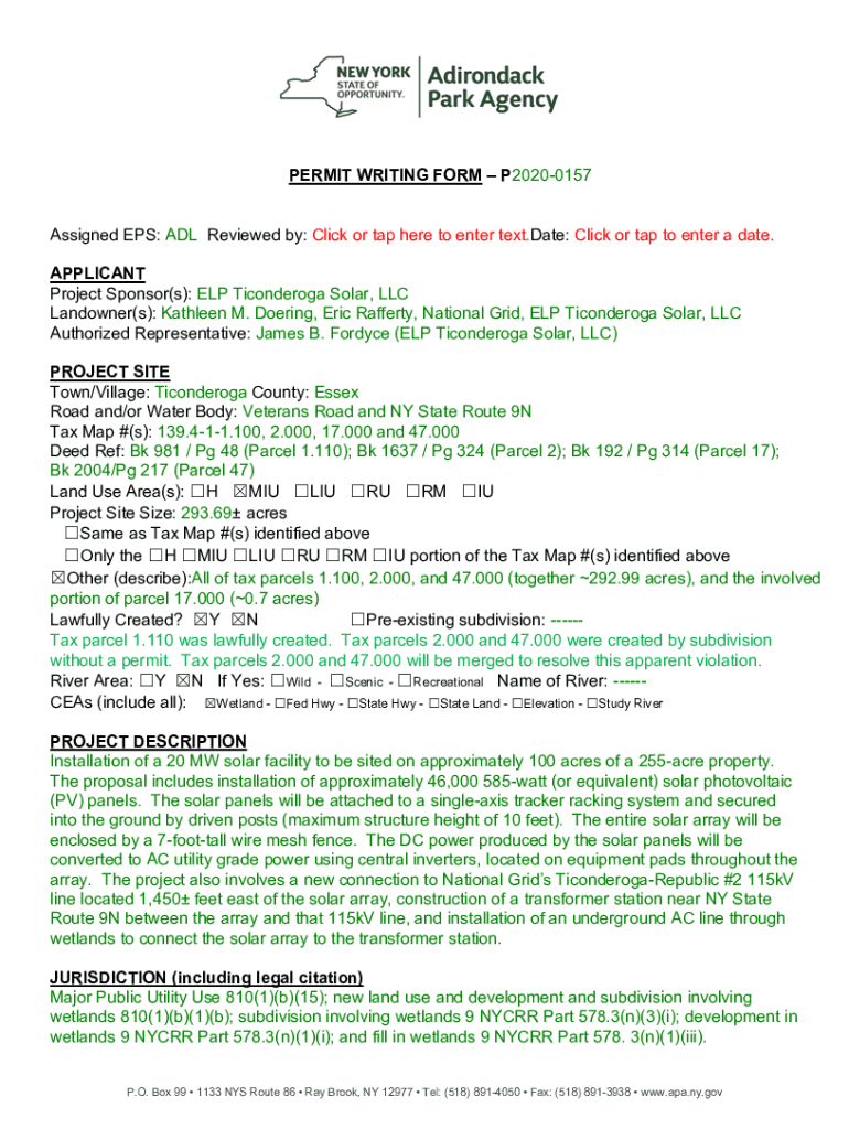 Fillable Online apa ny PERMIT WRITING FORM P2020-0157 Assigned EPS: ADL ...