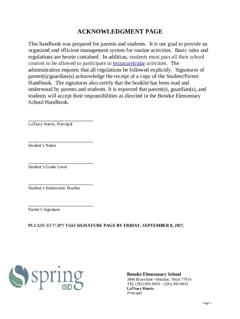 FREE 5+ Parent Handbook Acknowledgement s in PDFMS Word41 Best ...