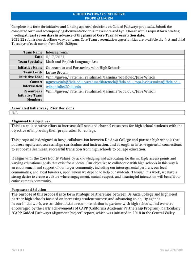 Fillable Online GUIDED PATHWAYS INITIATIVE PROPOSAL FORM Fax Email ...