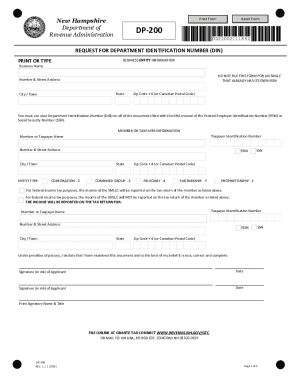 Fillable Online New Hampshire Request for Department Identification ...