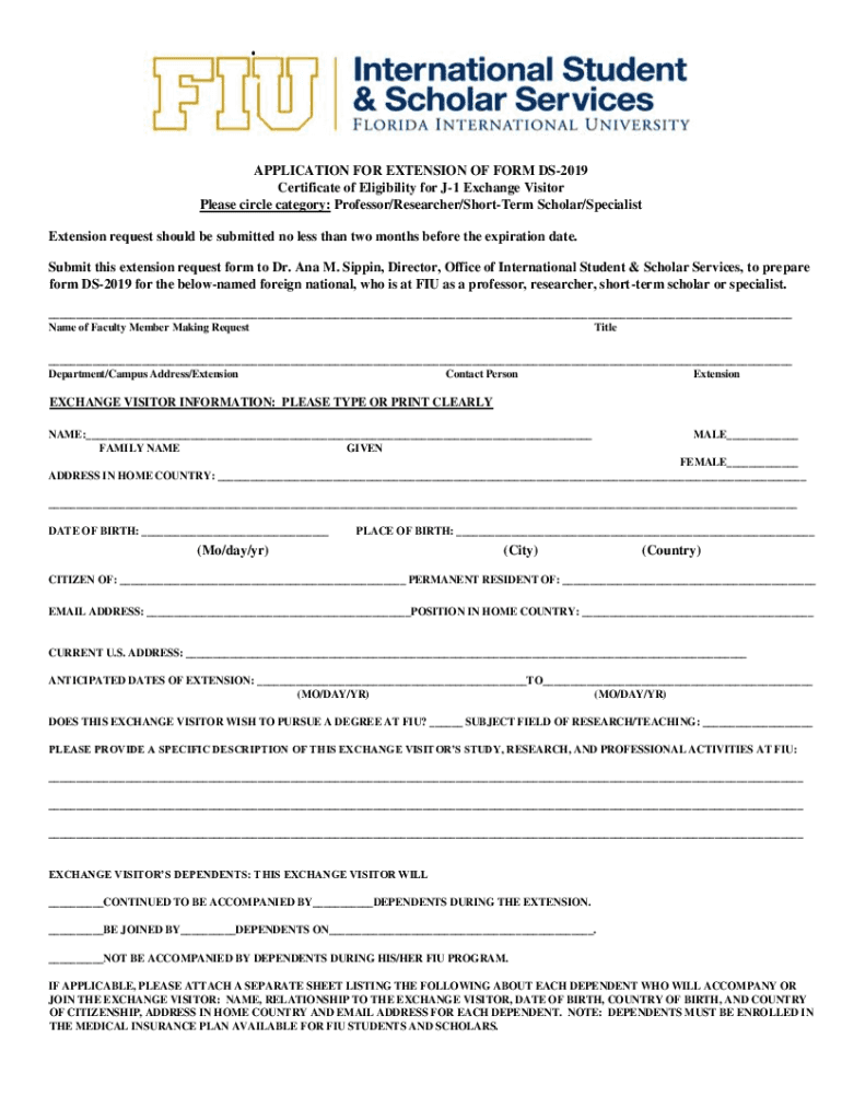 Fillable Online isss fiu APPLICATION FOR INITIAL FORM DS-2019 ...
