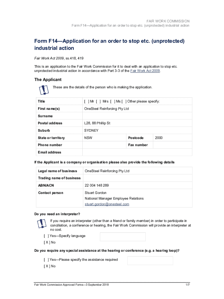 Fillable Online www.fwc.gov.auissues-we-helpindustrial-actionApply to ...