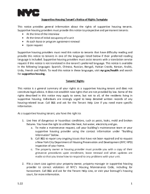 Fillable Online 5.22 1 Supportive Housing Tenant's Notice of Rights ...