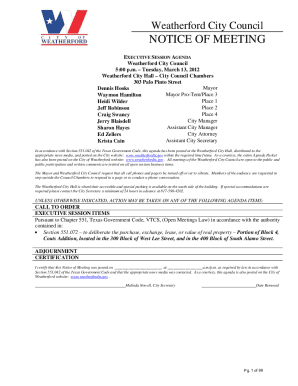 Fillable Online EXECUTIVE SESSION AGENDA Fax Email Print - pdfFiller