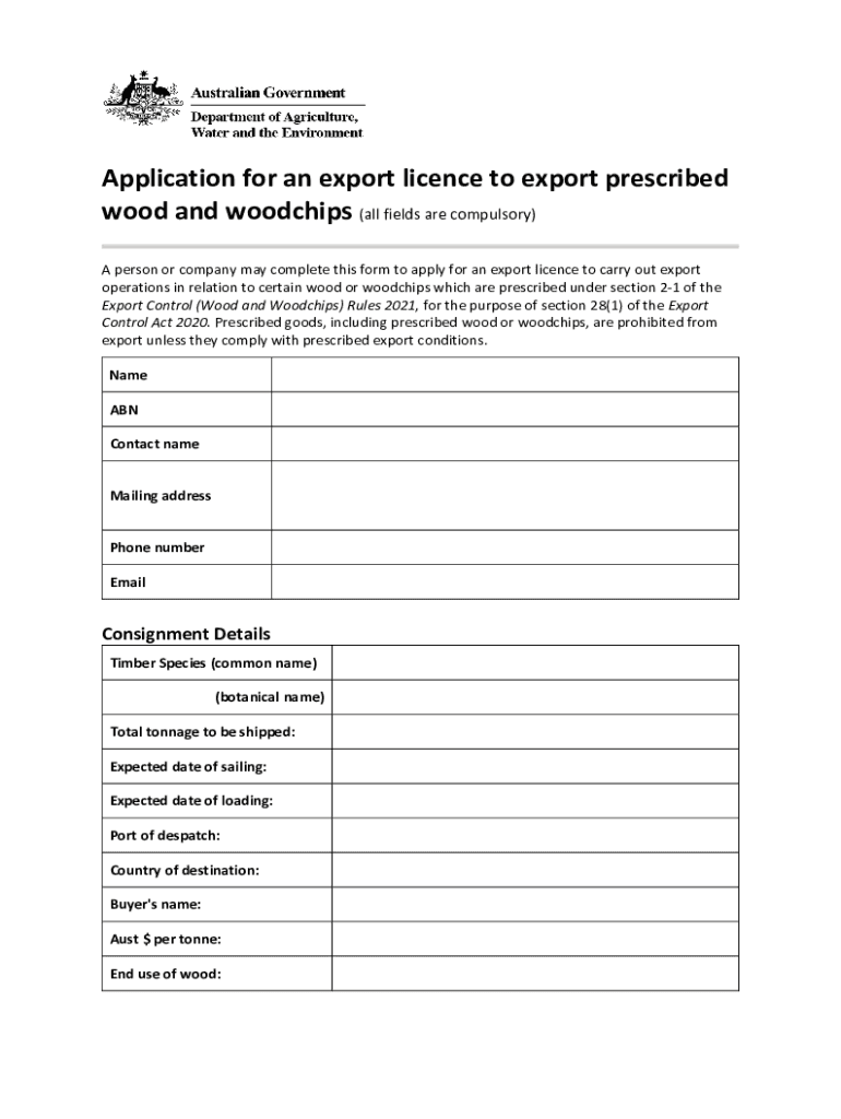 Fillable Online www.agriculture.gov.auhardwood-applicationWood Export ...