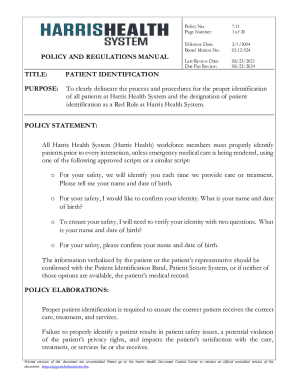 Fillable Online 2017 Harris Health System-Wide Policy and Procedures ...