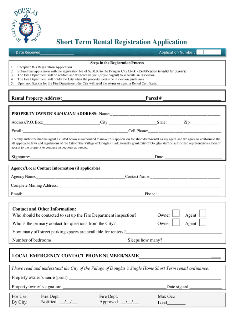 Fillable Online Short Term Rental Registration Application - douglasmi ...