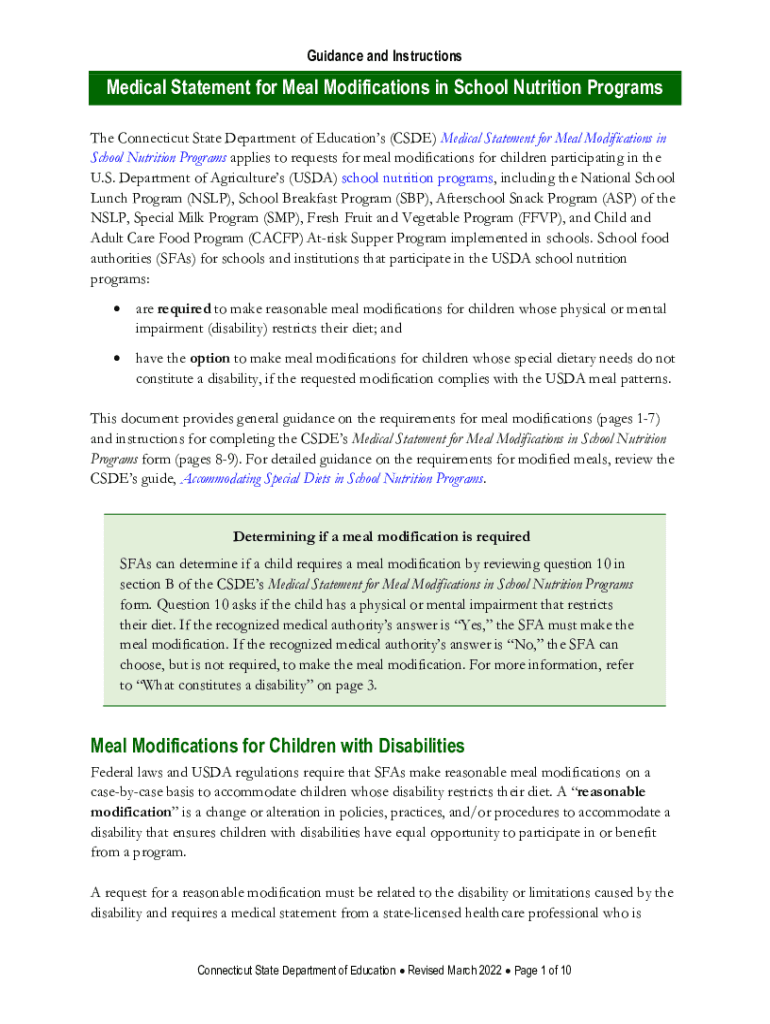 Fillable Online Guidance and Instructions: Medical Statement for Meal ...