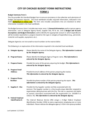 Fillable Online CITY OF CHICAGO BUDGET FORM INSTRUCTIONS FORM 1 Fax ...