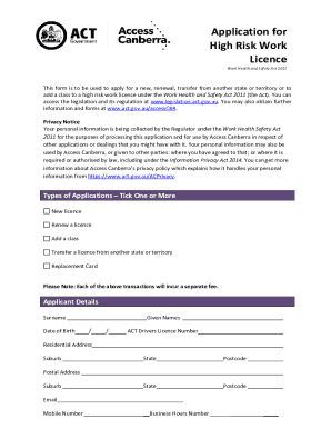 Fillable Online Application for high risk work licence Fax Email Print ...