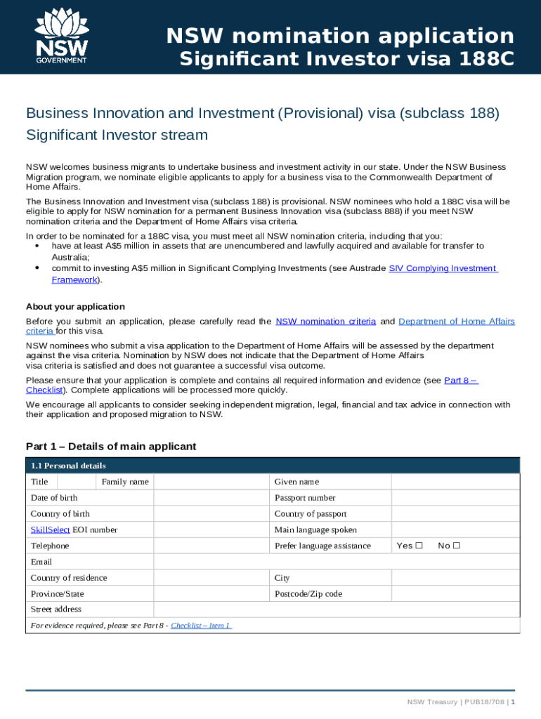 188C Significant Investor visa - application Doc Template | pdfFiller
