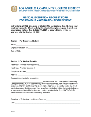 Fillable Online effectiveness lahc Medical Exemption Request Form for ...