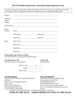 Fillable Online Booster Club Membership Fall Registration Form Fax ...