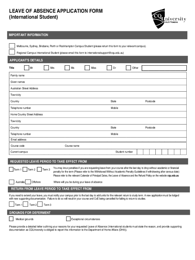 Fillable Online sportal.cqu.edu.auLeave-of-Absence-RequestLEAVE OF ...