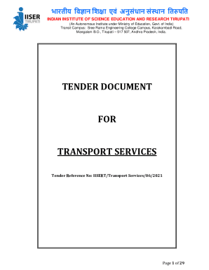 Fillable Online TENDER DOCUMENT FOR TRANSPORT SERVICES - IISER Tirupati ...