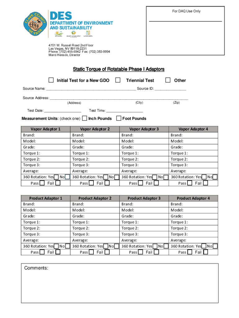 Fillable Online Static Torque of Rotatable Phase I Adaptors Comments ...