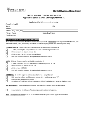 Fillable Online DENTAL HYGIENE CLINICAL APPLICATION Application period ...