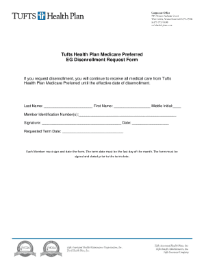 Fillable Online Tufts Health Plan Medicare Preferred EG Disenrollment ...