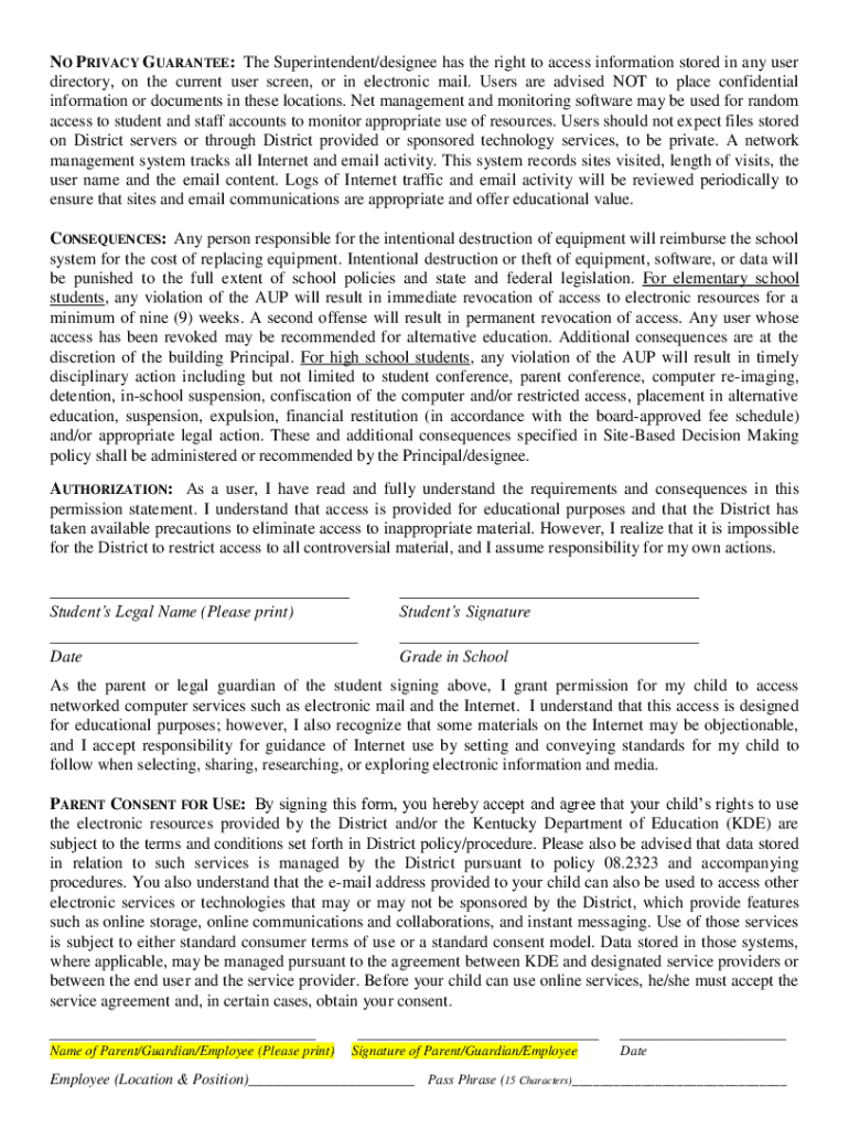 Fillable Online www.hart.kyschools.usdocsaup1-1 pdfAccess to Electronic ...