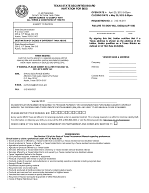 Fillable Online TEXAS STATE SECURITIES BOARD INVITATION FOR BIDS ...