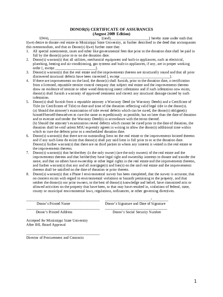 legal.msstate.edurealestate09DonorCertificateDONOR(S) CERTIFICATE OF ASSURANCES - Mississippi ...