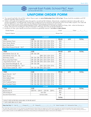 Fillable Online 200315Uniform Shop form.numbers Fax Email Print - pdfFiller