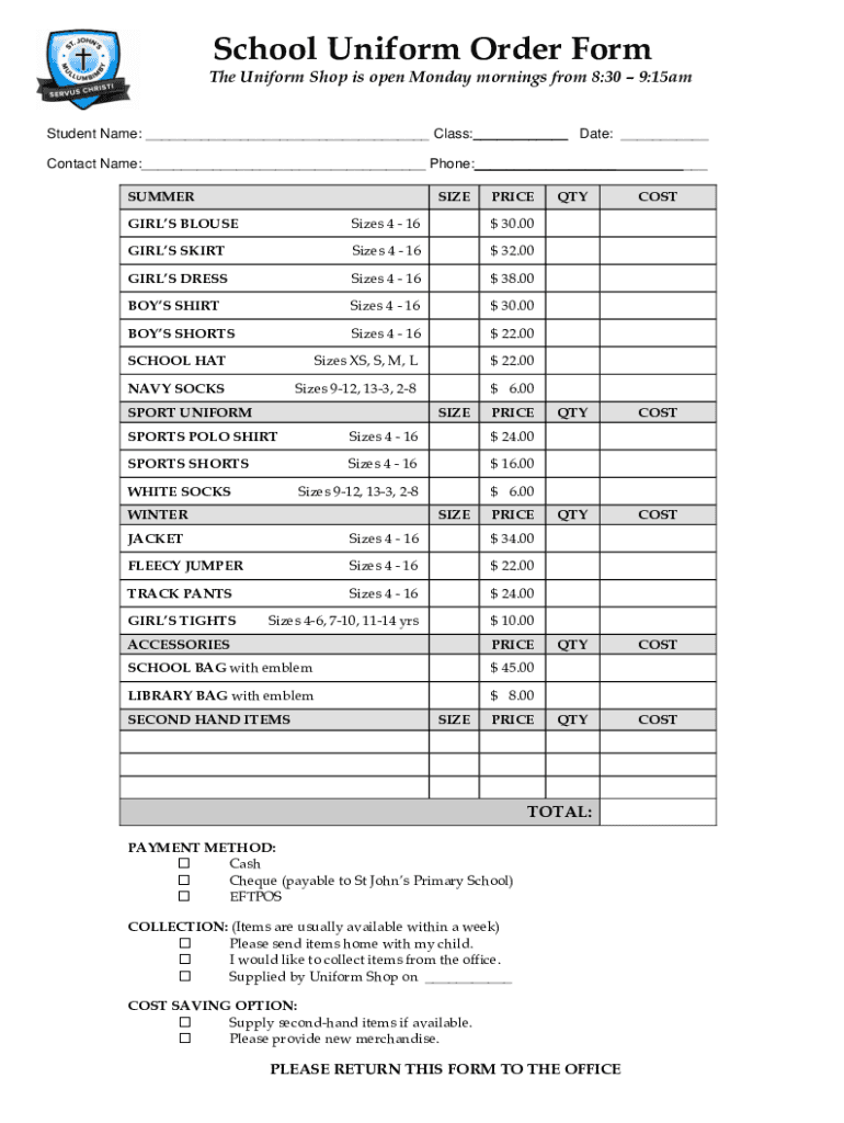 Fillable Online www.carlingfor-h.schools.nsw.edu.auNETsiteUNIFORM SHOP NEW UNIFORM ORDER FORM ...